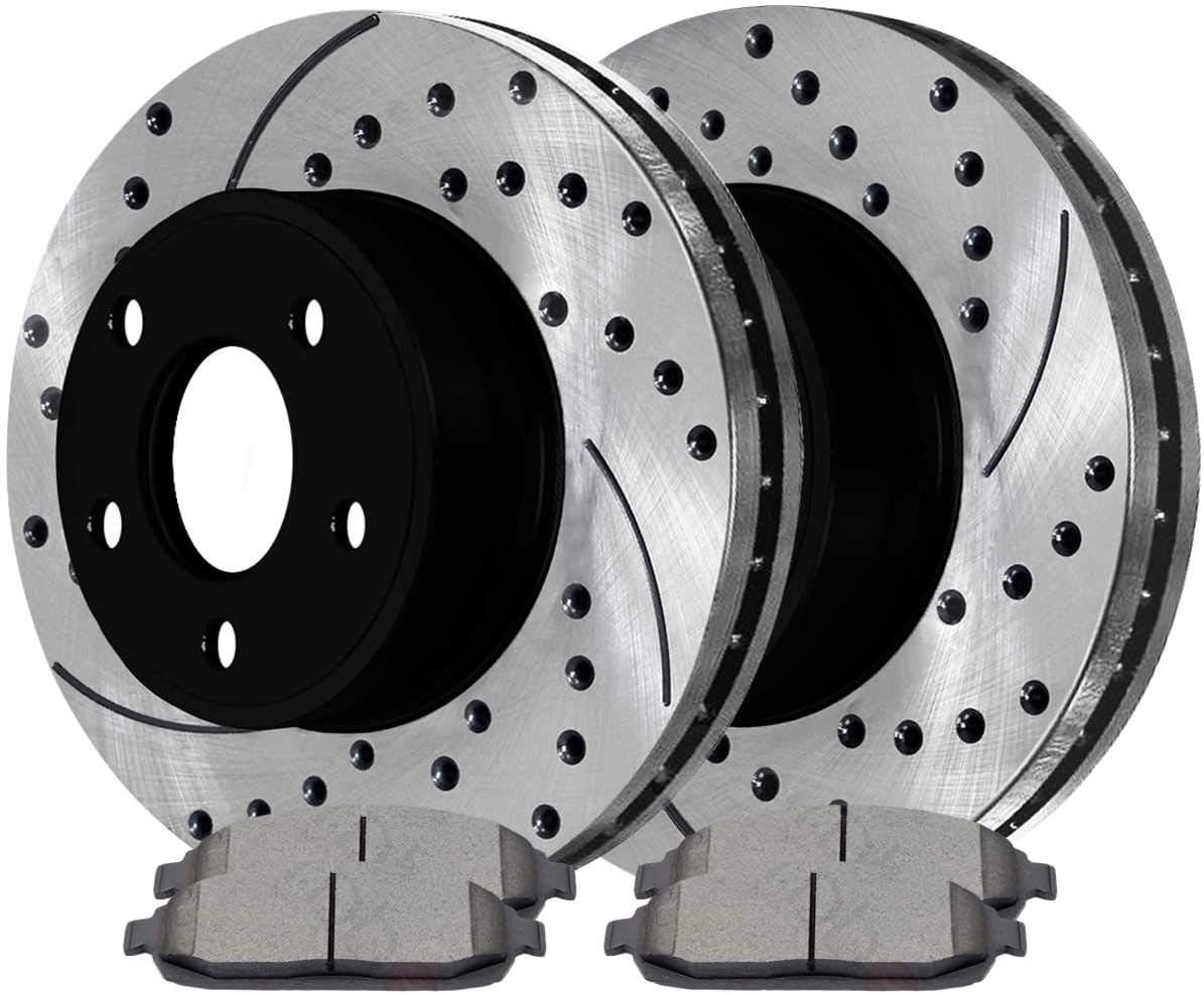 Amazon.com: AutoShack Front Drilled and Slotted Brake Kit Rotors Black and Ceramic Pads Pair of ...