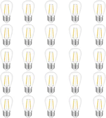 Jslinter 25Pack 2W S14 LED String Light Bulbs Replacement, 120LM, 2700K ...