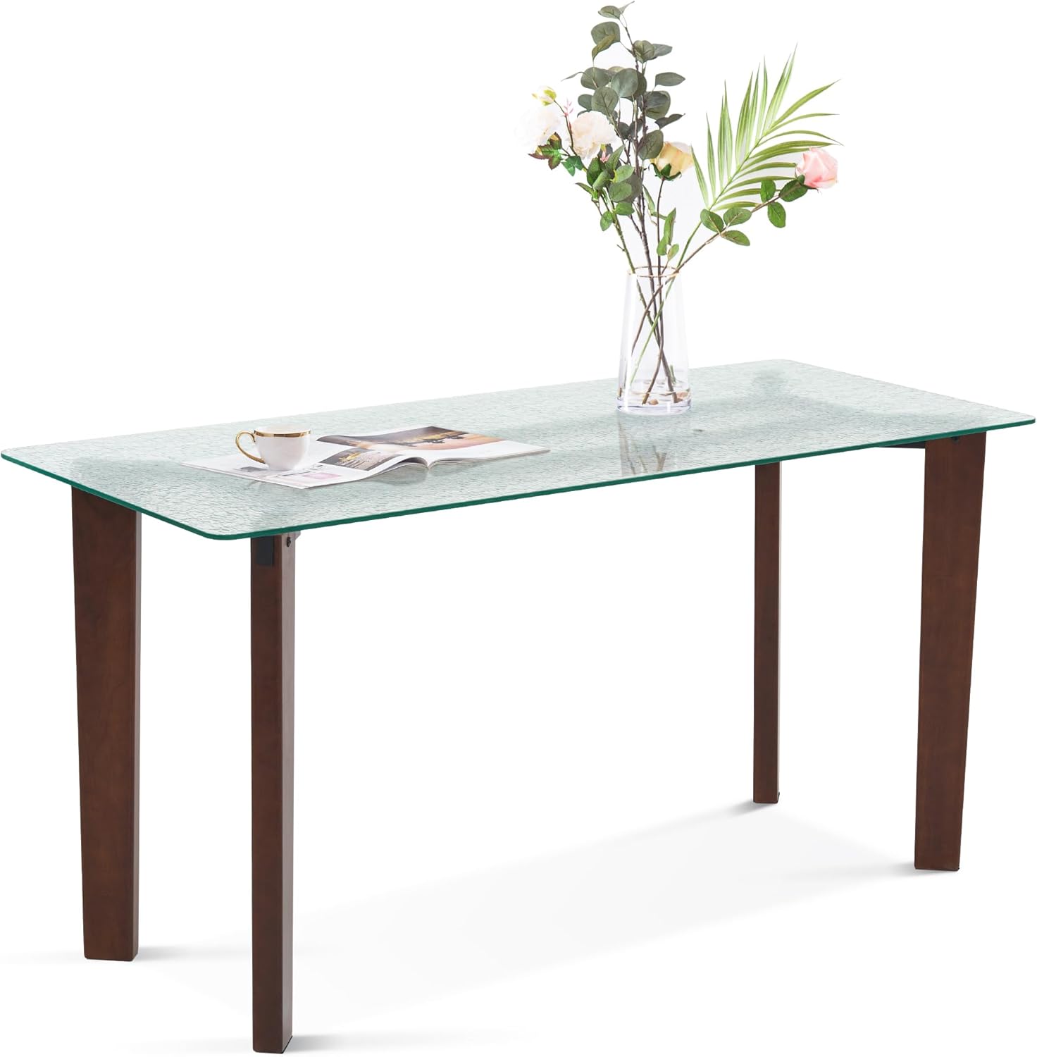 Amazon.com - ivinta Glass Dining Table for 2/4, Modern Clear Water Rippled Glass Kitchen Table ...