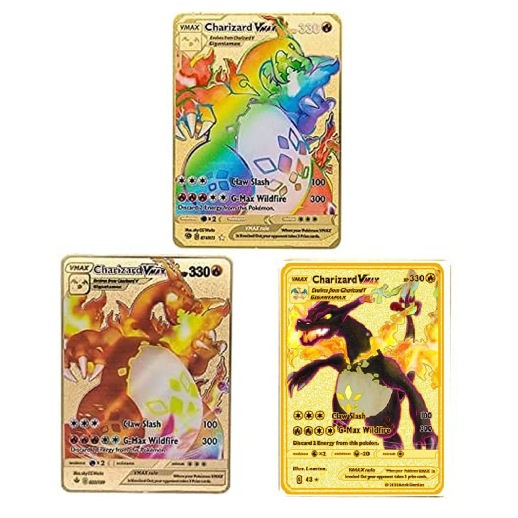 Buy Charizard Pack of 3 Collectible Gold Metal Pokémon Cards Gold ...