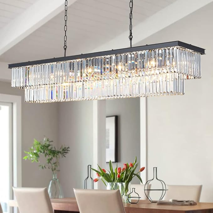 DUNFIZZ Modern Rectangular Crystal Chandeliers, Luxury Chandelier ...