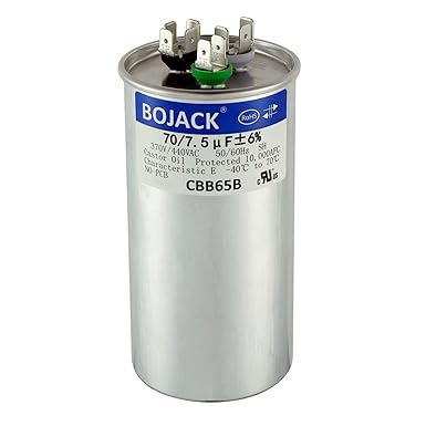 BOJACK 70+7.5 uF 70/7.5 MFD ±6% 370/440 V AC CBB65 Dual Run Circular Start Capacitor for AC ...