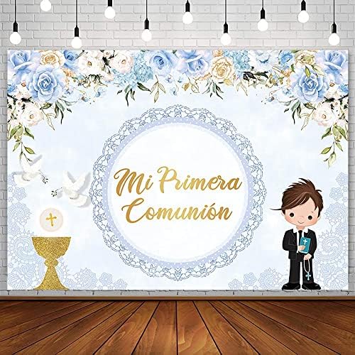 Amazon.com : AIBIIN 7x5ft Baptism Backdrop for Boy Mi Primera Comunion ...