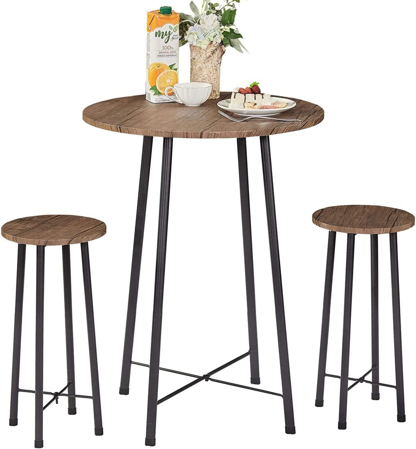 Amazon.com - VECELO Small Bar Table and Chairs, Round Bistro Sets with ...