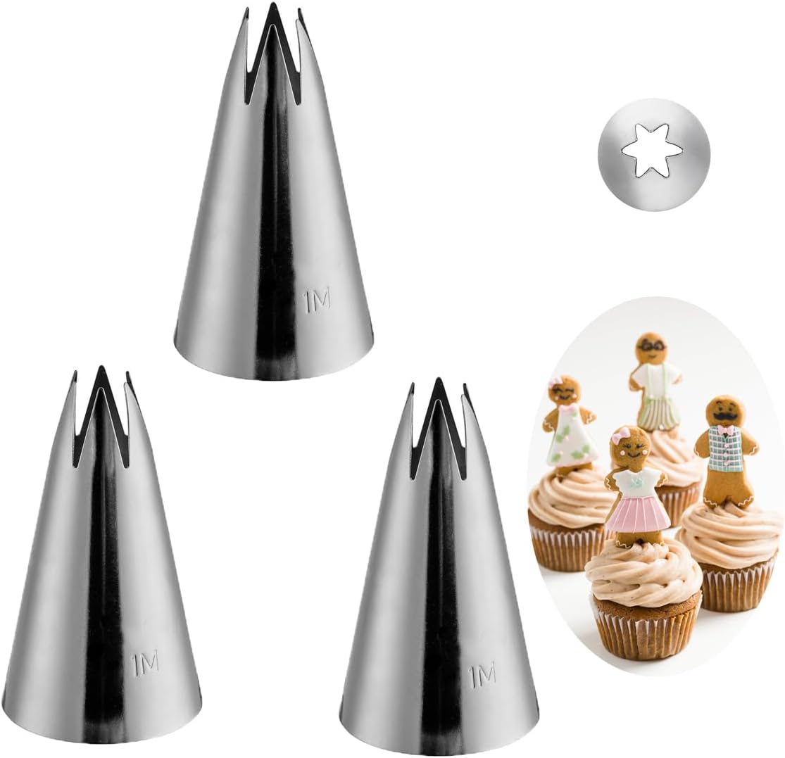 Amazon.com: Piping Tip 1M 3 Pcs Set,1M Star Tip for Cake Decorating ...