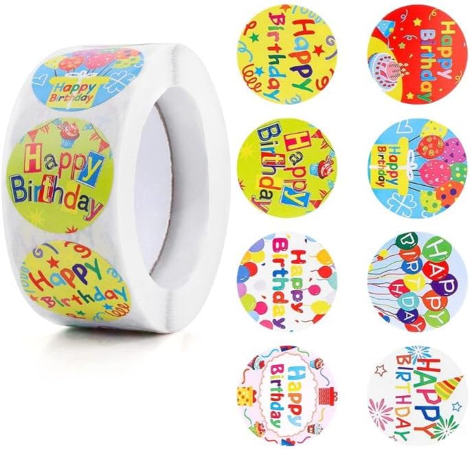 Amazon.com: 500 Pieces Happy Birthday Stickers,8 Designs Round ...