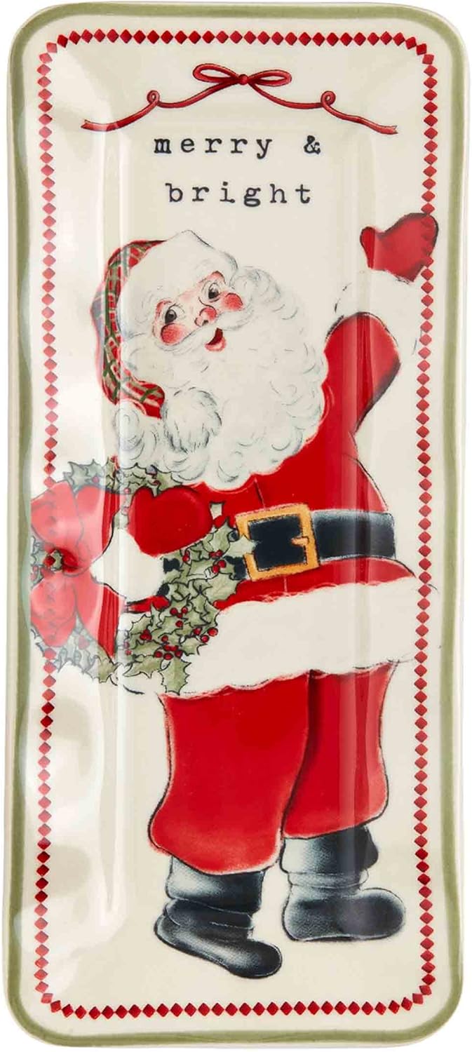 Amazon.com: Mud Pie Everything Christmas Plate, Santa Vintage, 4" x 9 ...