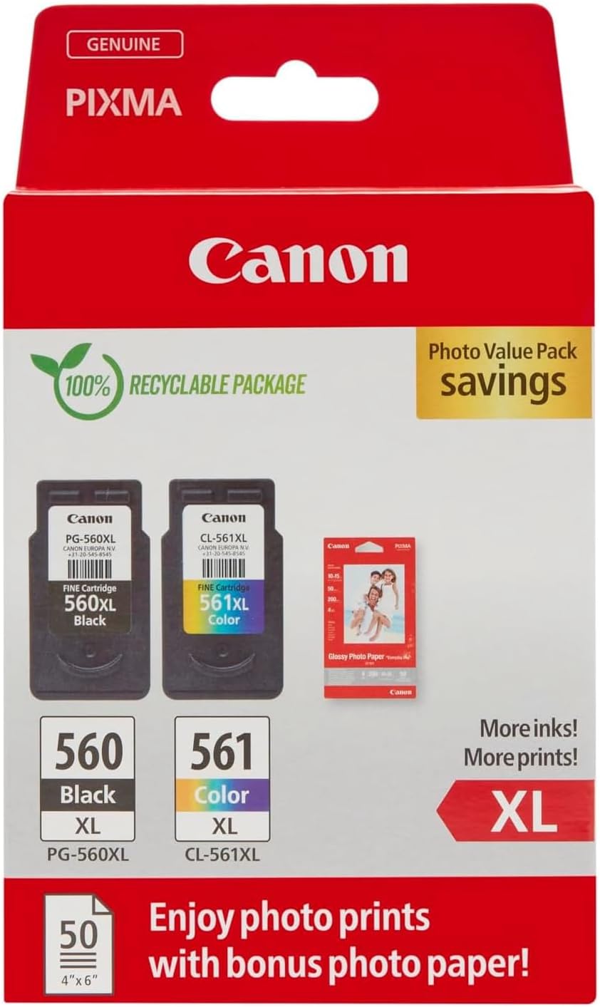 Canon Multipack Cartouche Encre & Papier - PG-560XL/CL-561XL Cartouches ...
