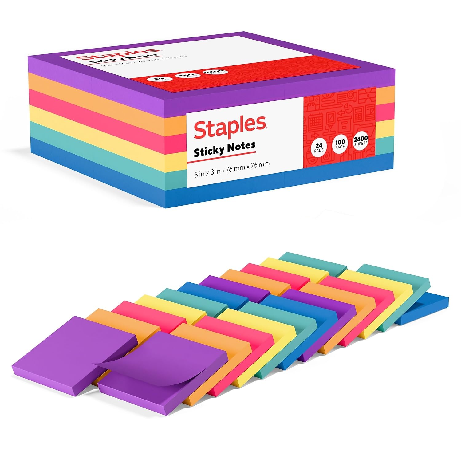Staples 24295904 Stickies Standard Notes 3-Inch X 3-Inch Assorted 100 ...