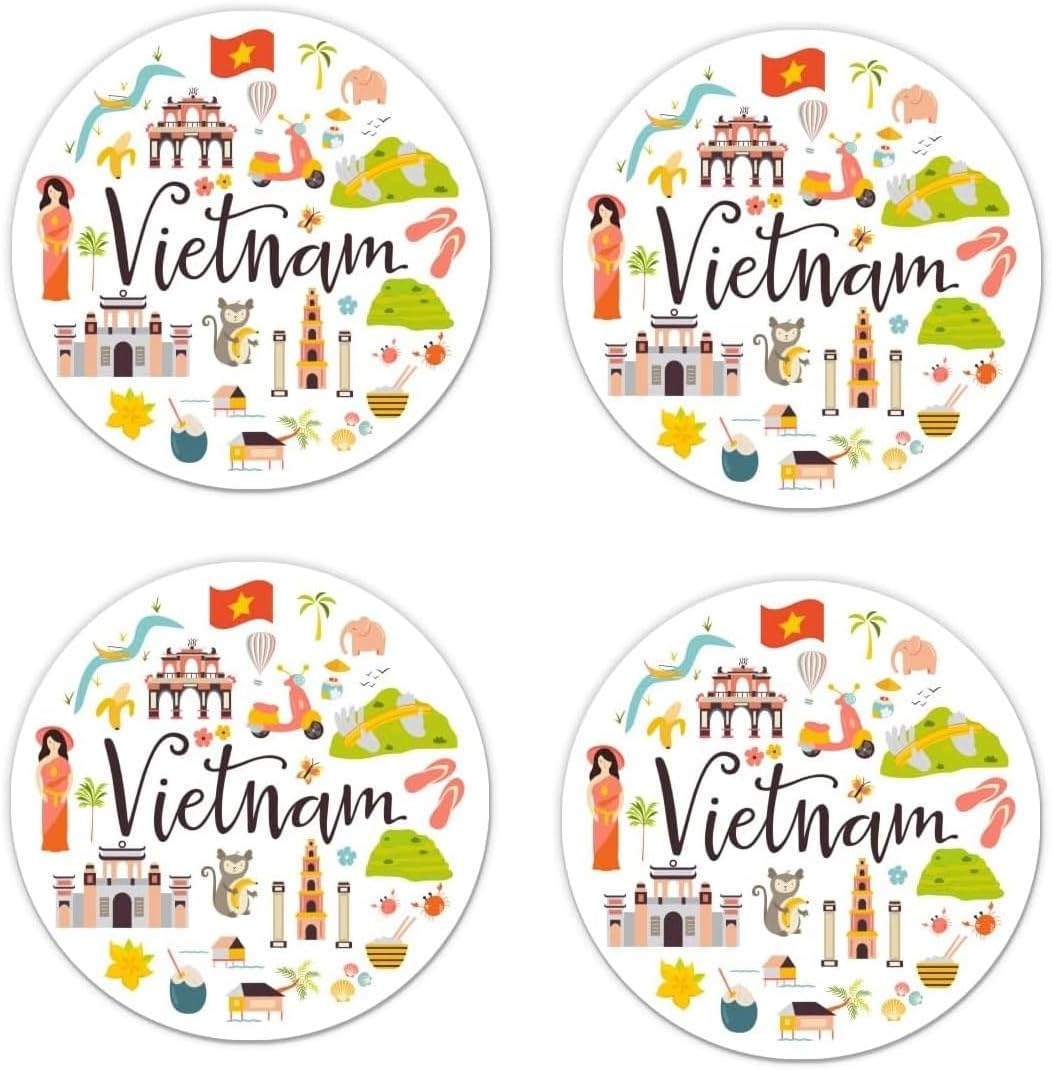 Amazon.com - Pack of 4 Stickers - Vietnam Travel - Vinyl Sticker - for ...