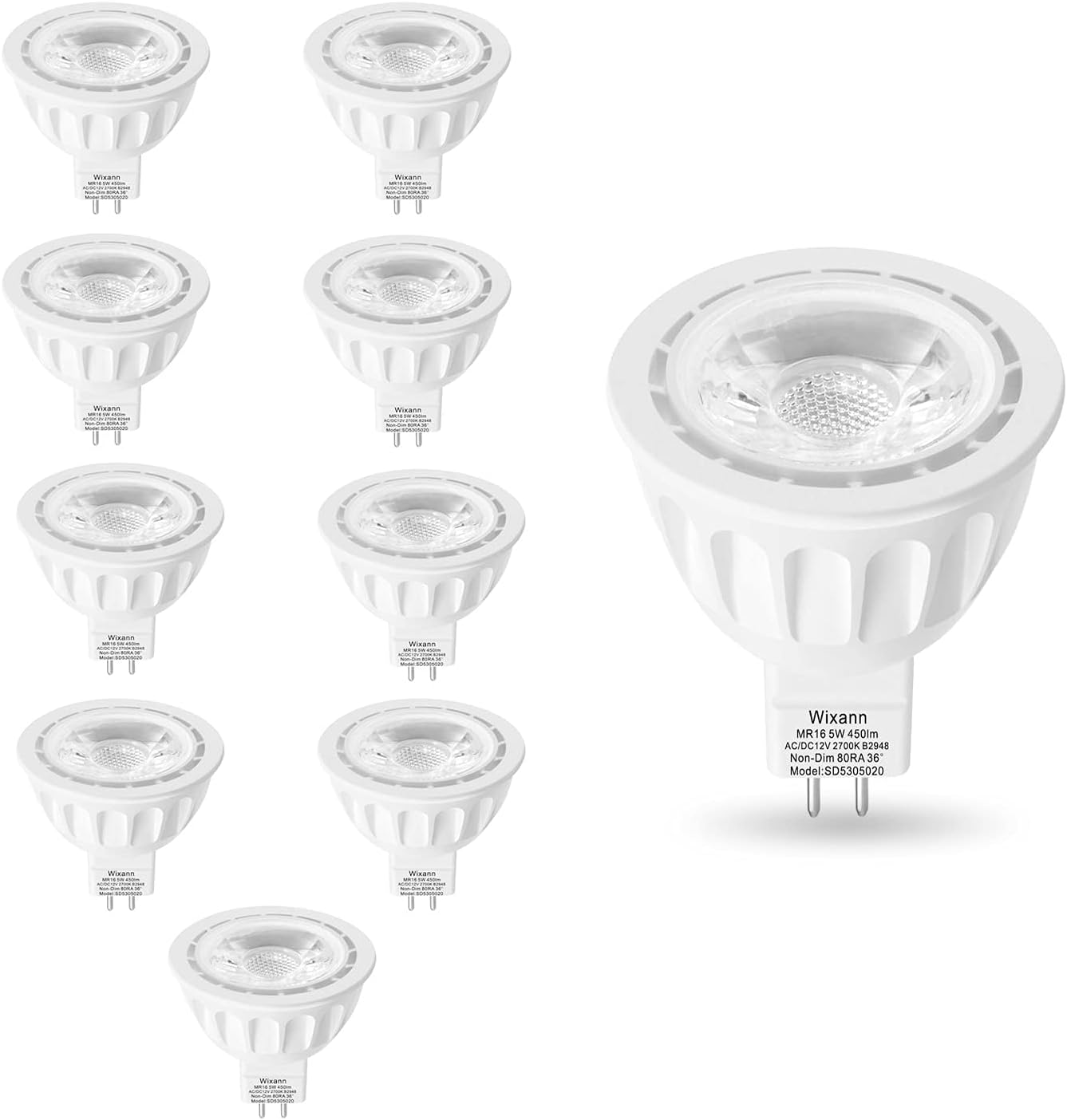 Amazon.com: MR16 LED Bulb, 50W Halogen Equivalent, 5W 12V 3000K Soft Warm White, 450Lm GU5.3 Bi ...