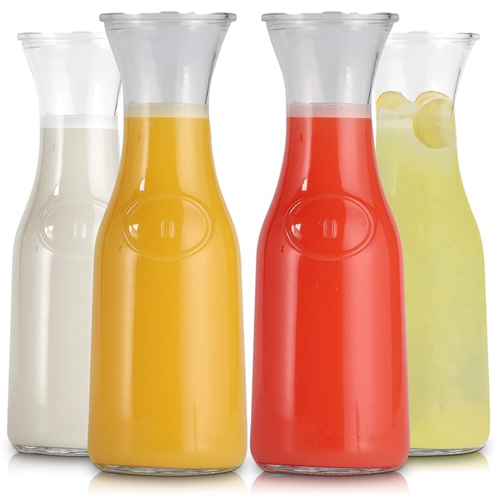 Buy Glass Carafe and Pitcher with Lids 1 Liter Stylish Narrow Neck ...