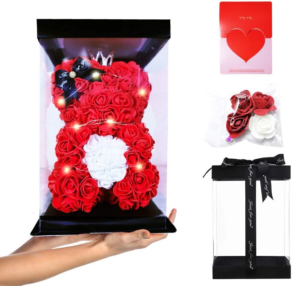 Amazon.com: ABOUND LIFESTYLE Luxury Rose Teddy Bear in a Gift Box ...