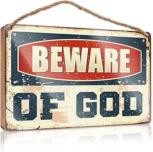 Amazon.com: Dorm Room Essentials Beware of God Wooden Sign Bathroom ...