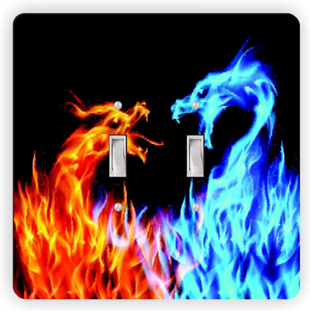 Fire Dragons Blue and Orange - Light Switch Plate Cover - Double Toggle ...