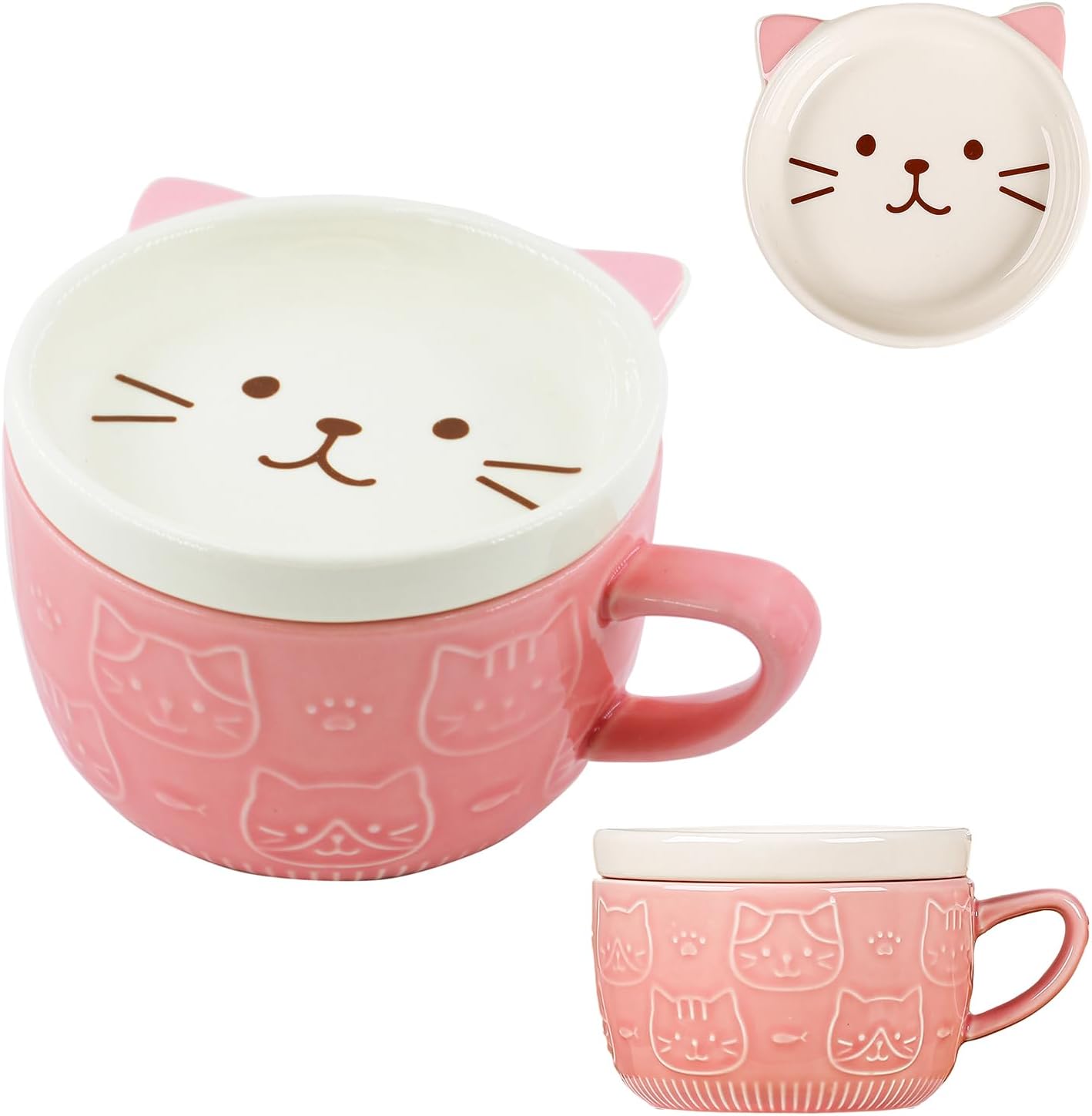 Gifts for Women Her Cute Kawaii Pink Cat Coffee Mugs with Lids ...