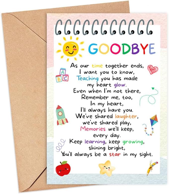 Amazon.com : Goodbye Card - End Of School Year Poem Gift From Teacher ...