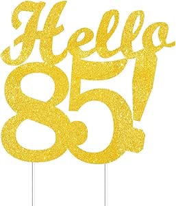 Amazon.com: Hello 85 Cake Toppers Gold Glitter, Happy 85th Birthday ...