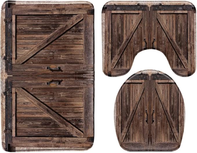 Amazon.com: AMHNF 3 Piece Rustic Barn Door Bath Mat Sets Vintage ...