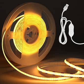 HOTUT COB LED Strip 2M, Warm White LED Strips, 5V Dimmable Continuous ...