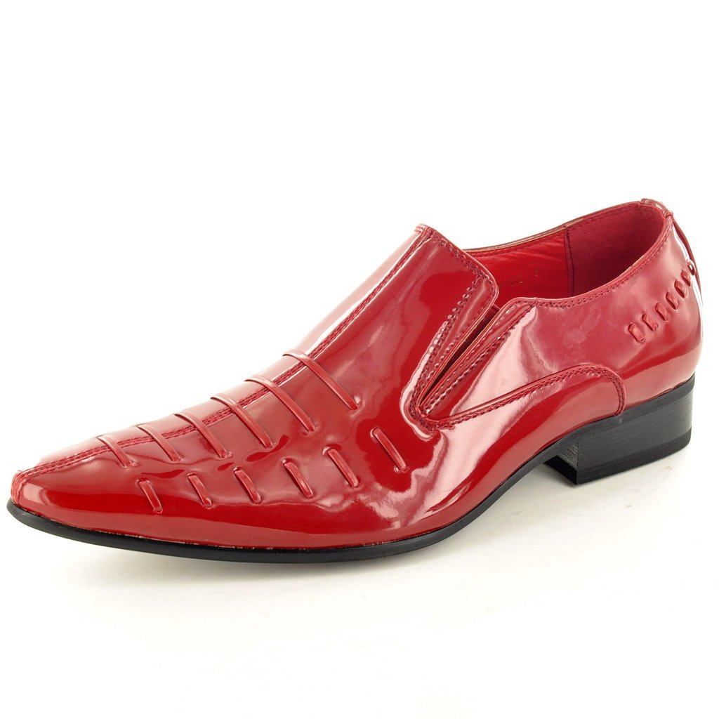 Men's Red Leather Lined Formal Pointed Toe Winkle Pickers Shoes (Red ...