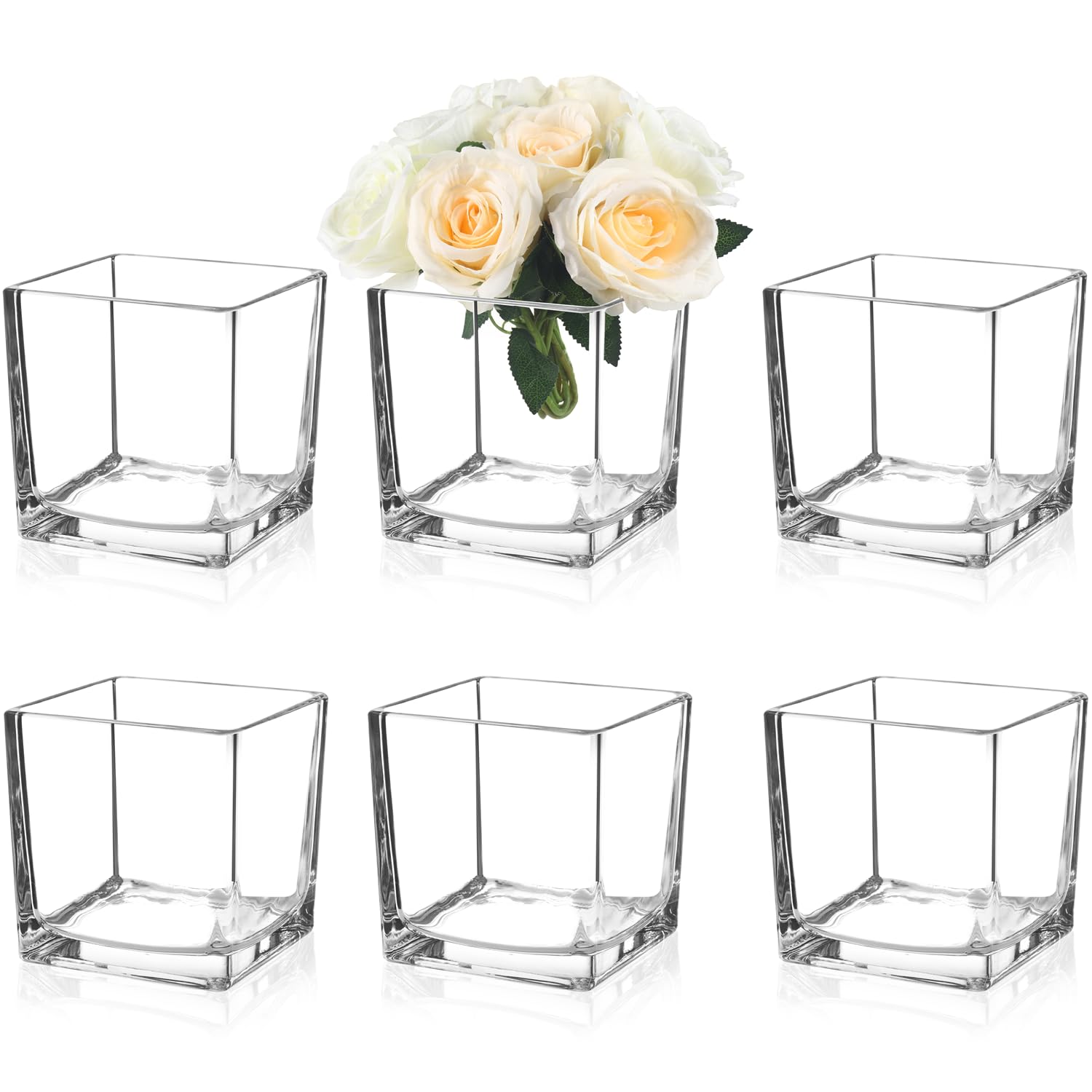 Square Clear Glass Vase,4.7‘’Plant Terrarium,Candle Holder,Table ...