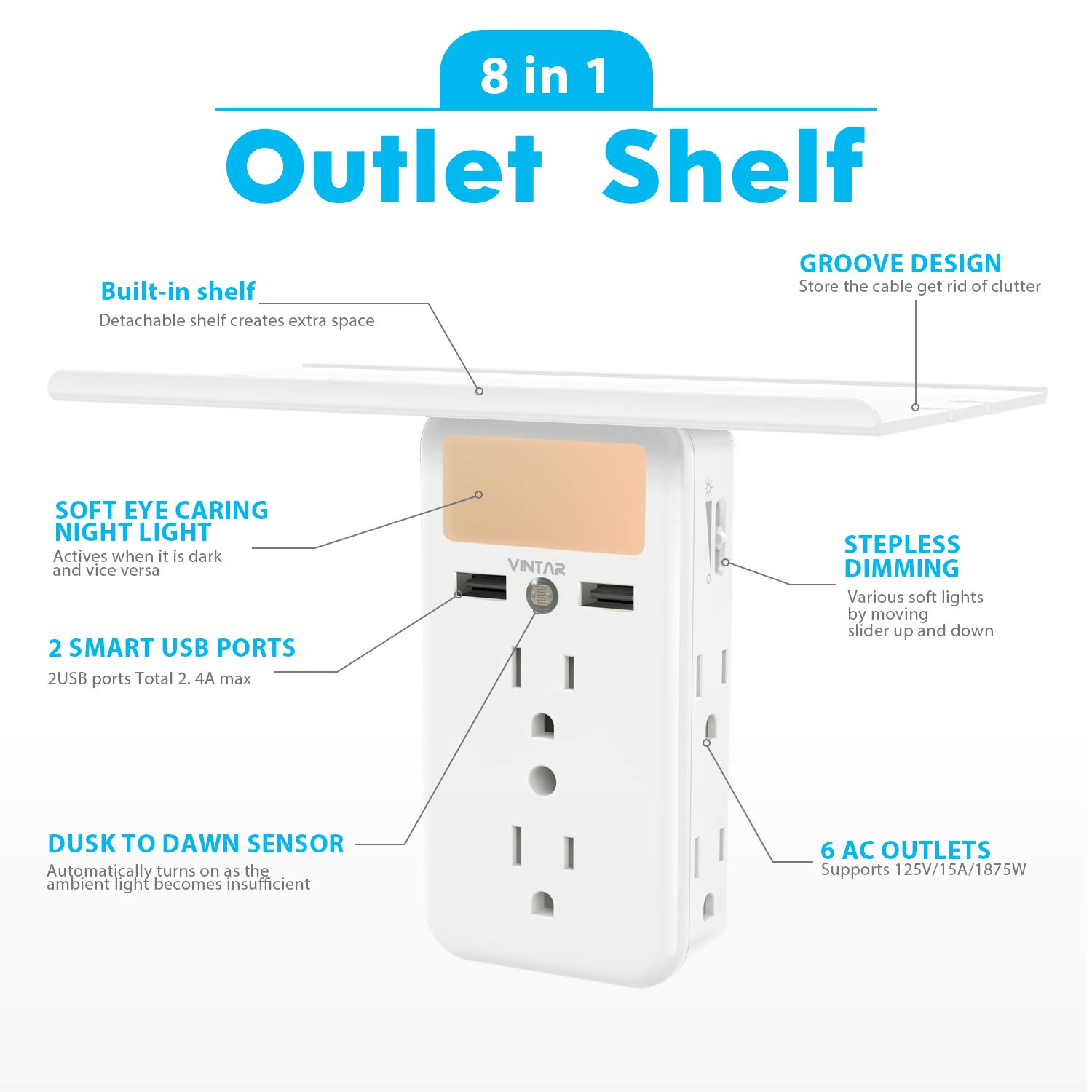 Snapklik.com : 2-PackVINTAR Outlet Shelf-Wall Outlet Extender