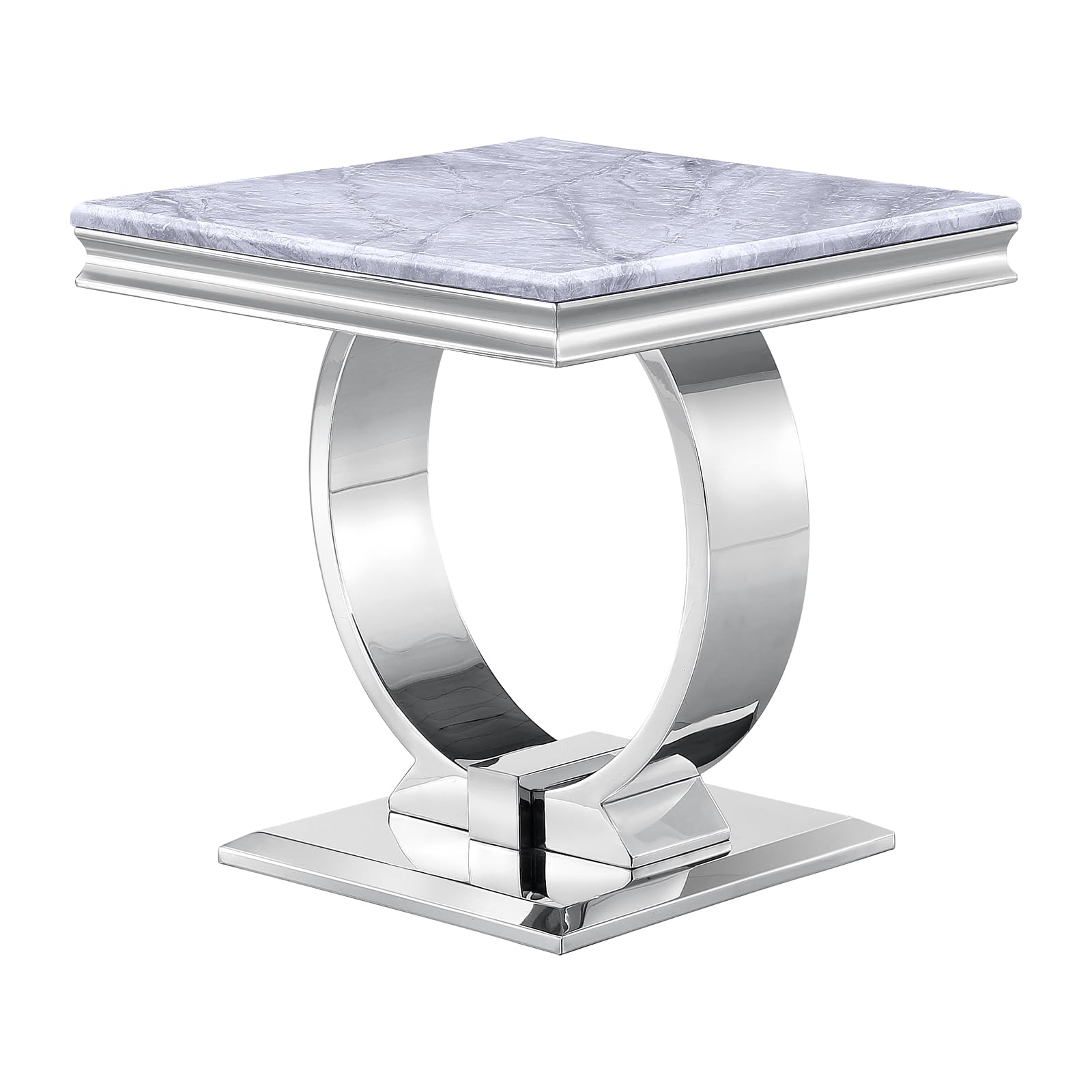 Silver And White End Table
