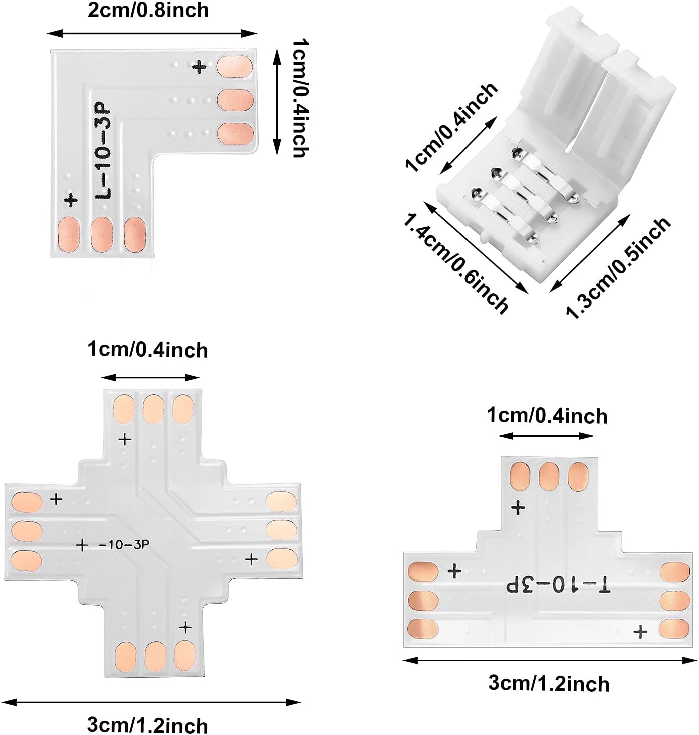 48 Pieces 3 Pin 10 mm LED Strip Connector Kit Includes Gapless ...
