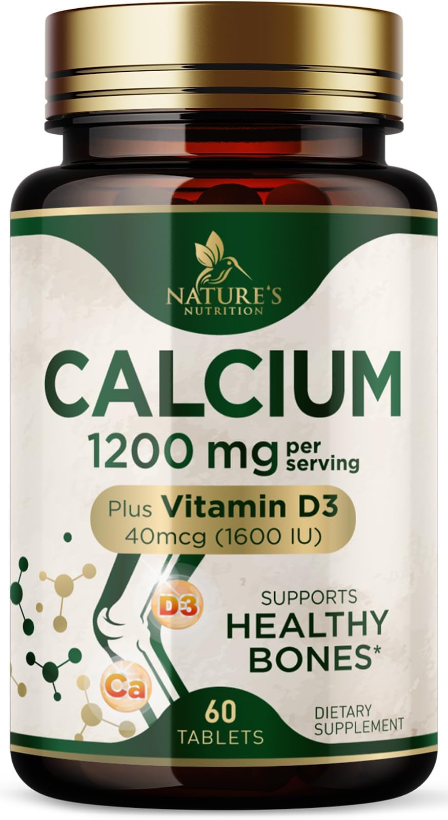 Amazon.com: Calcium 1200 mg with Vitamin D3, Calcium Supplement Vitamins, Supports Bone Strength ...