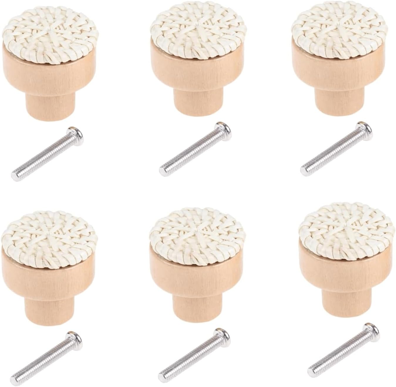 dophee 6Pcs Wood Rattan Knobs, Wooden Drawer Knobs Handmade Woven Boho ...