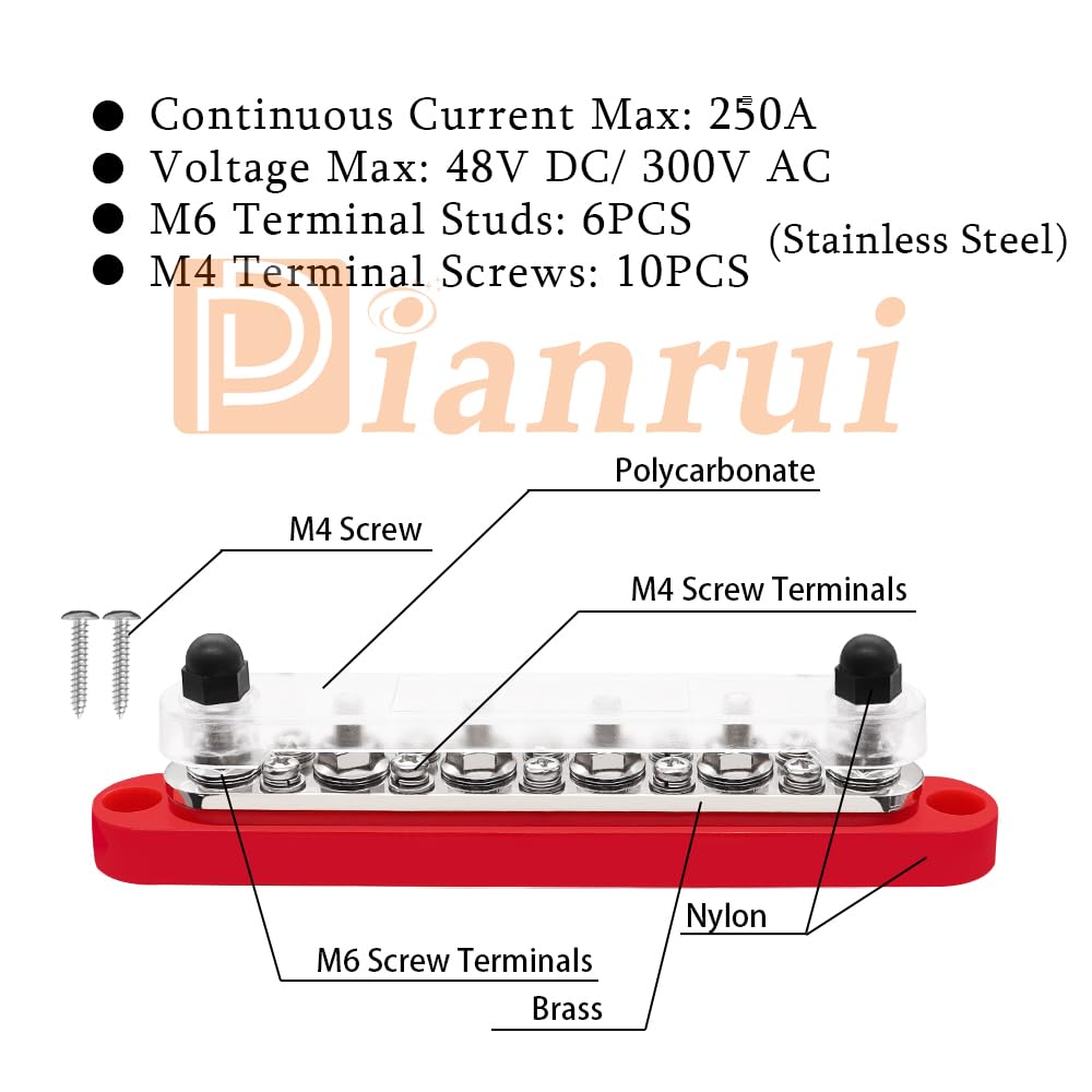 Snapklik.com : Dianrui 12V Bus Bar 1/4" Power Distribution Block 250A ...