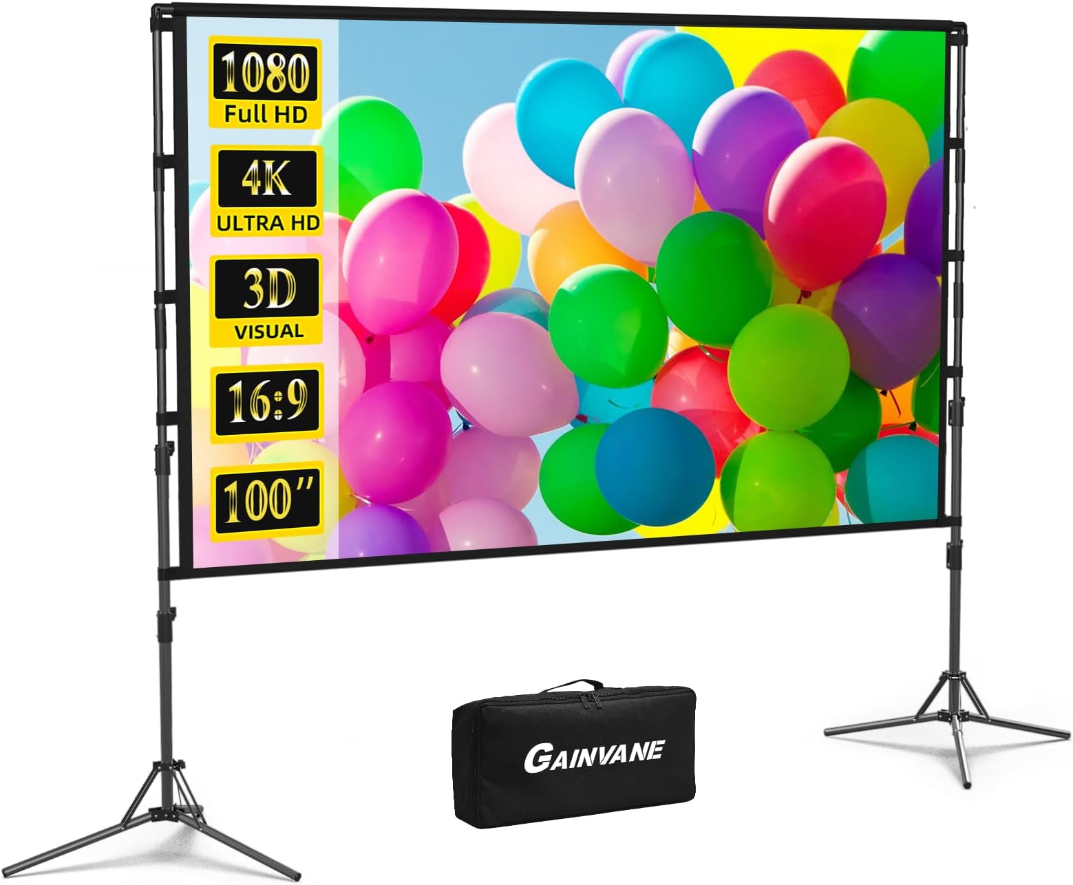 Projection Screen with Stand,100 inch Portable Movie Screen 16:9 HD 4K ...