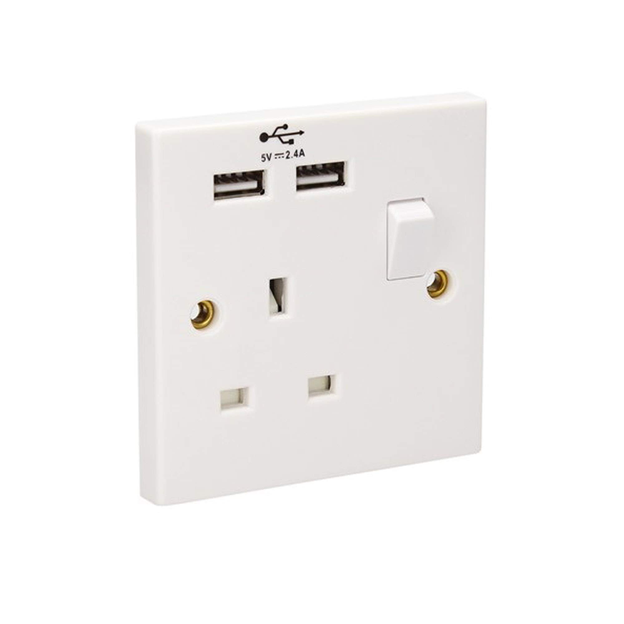 Buy 13A 1 Gang Switched Mains Plug Socket with 2.4A 2X Fast Charging ...