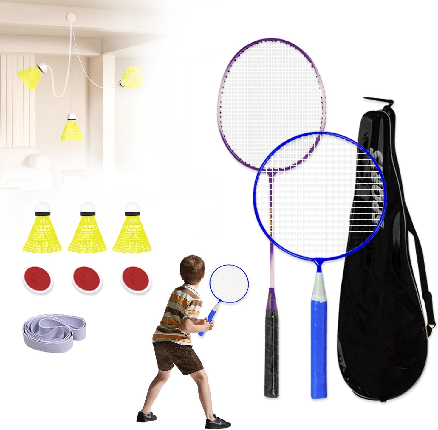 Amazon.com : Complete Badminton Rackets Set, Elastic Badminton Trainer ...