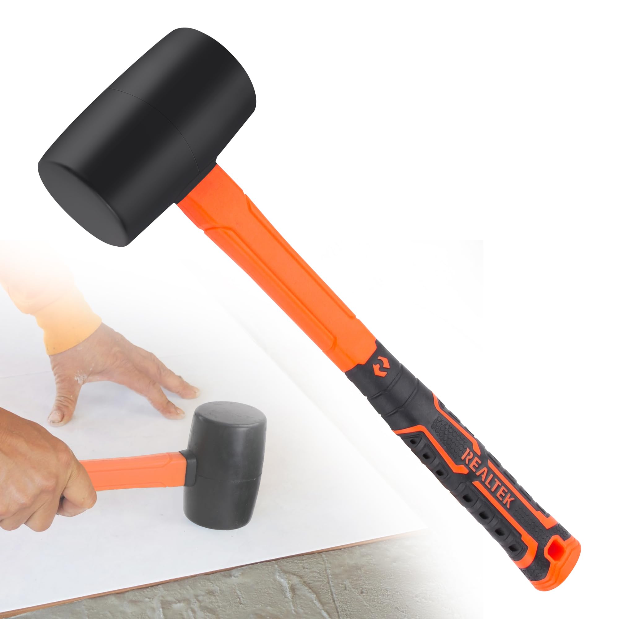 REALTEK Black Rubber Mallet 16oz/450g, Solid Rubber Mallet Hammer with ...