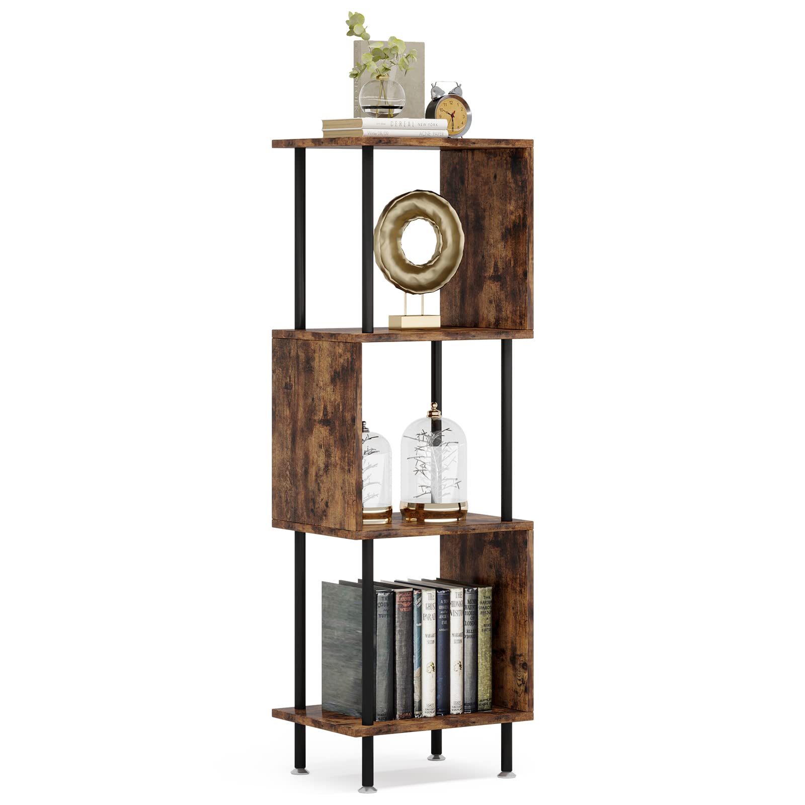 Modern Bookshelf Bookcase, Unique S-Shaped Free Standing Wooden Book ...