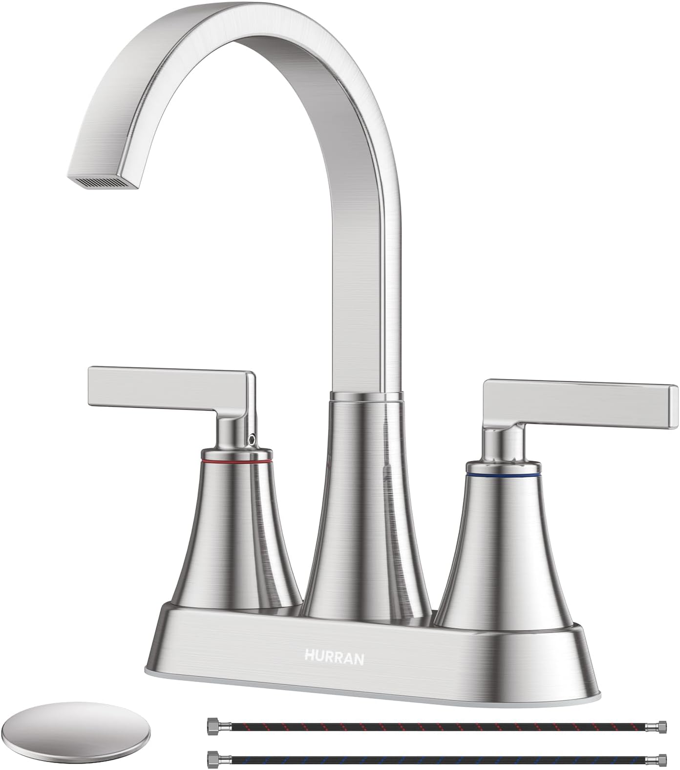 Bathroom Faucets for Sink 3 Hole, Hurran 4 inch Centerset Brushed ...