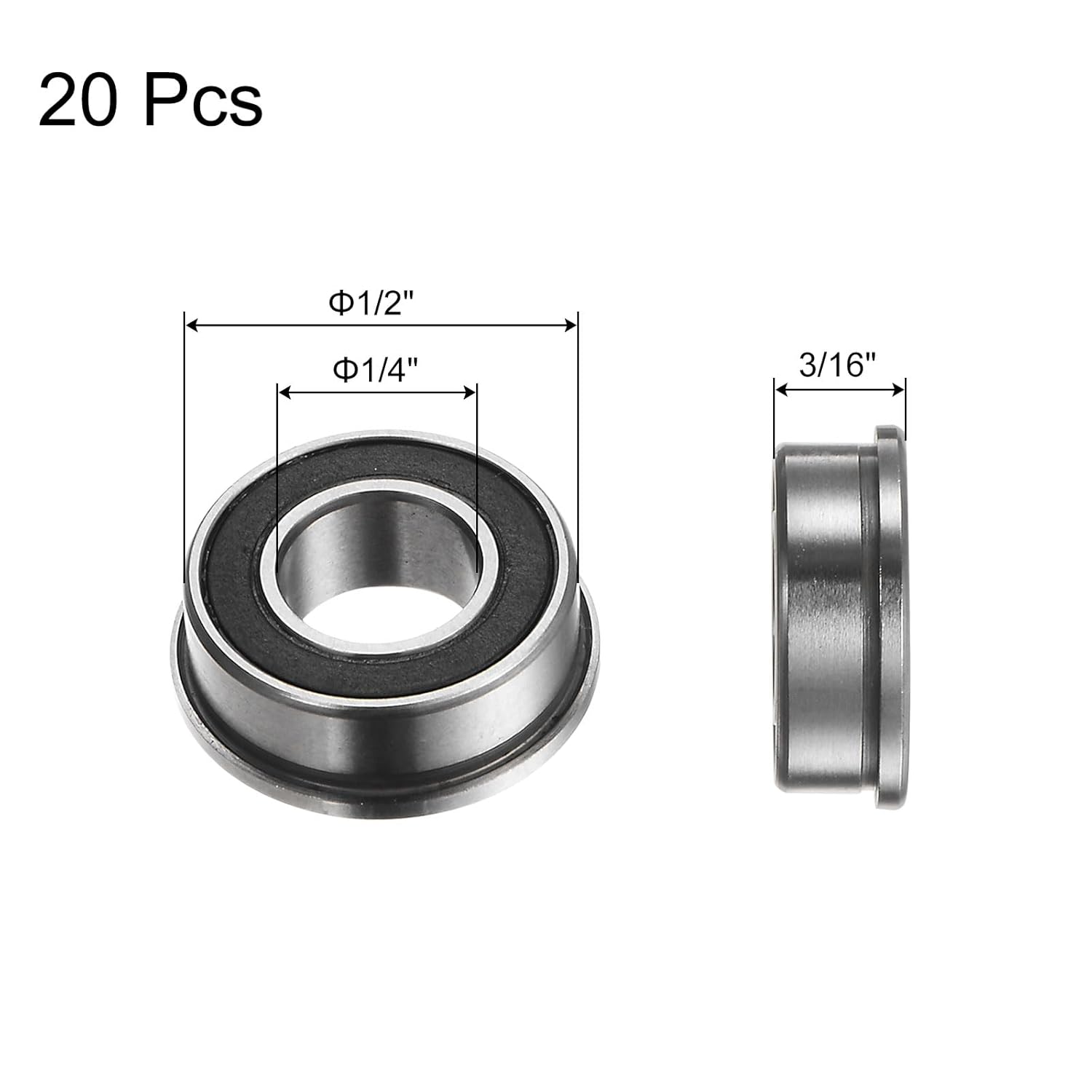 uxcell Rodamiento de bolas con brida FR188-2RS, 20 rodamientos de brida ...