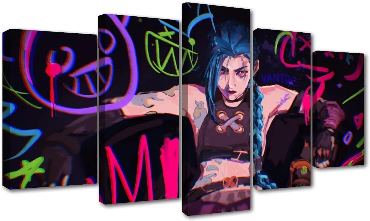 Set 5 Cuadros en Canvas Lienzo Impresión | Jinx Arcane League Of Legends Unico | Arte para Sala ...