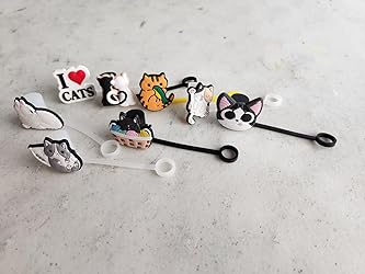 Amazon.com: Eitqtbea 8Pcs 10mm Cute Cat Straw Cover Cap for Stanley Cup ...