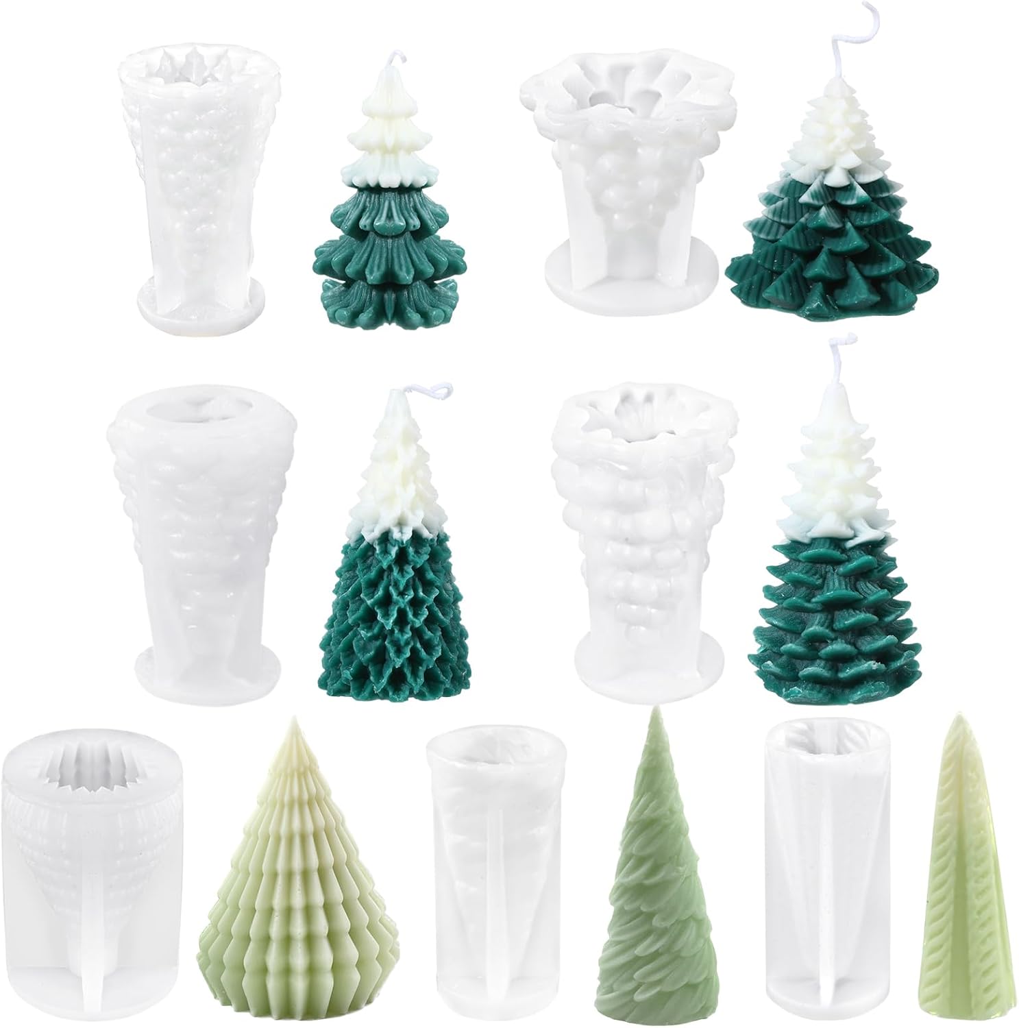 Amazon.com: Soaoo 7 Pcs Christmas Tree Candles Molds Silicone 3D Pine ...