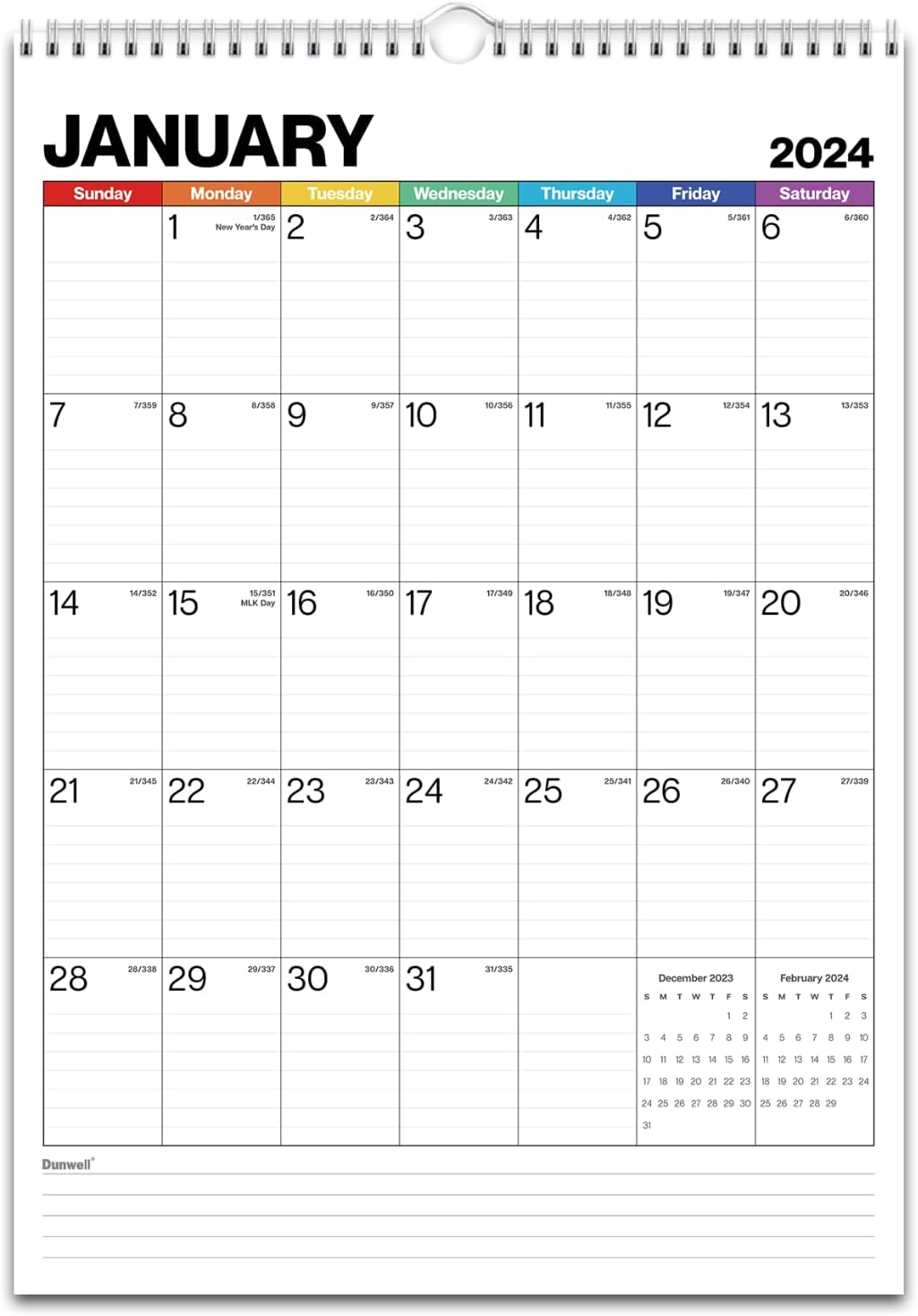 Dunwell Large Wall Calendar 2023-2024 - (Colorful, 12x17) Big Grid 12 x ...