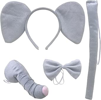 4 Pcs Halloween Elephant Ears Headband Nose Bow Tie Tail Gray Elephant ...