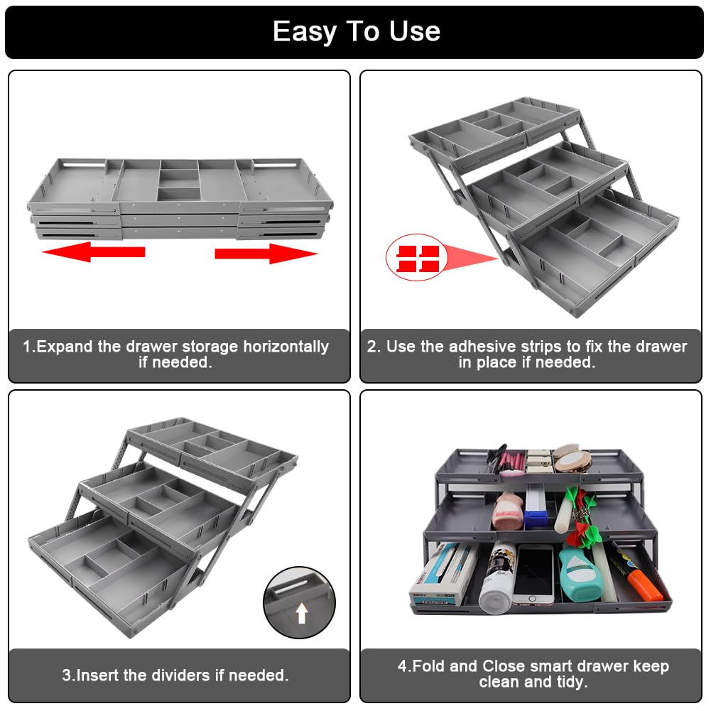Snapklik.com : Abnaok 3 Tier Drawer Organizer Multi Level Collapsible ...