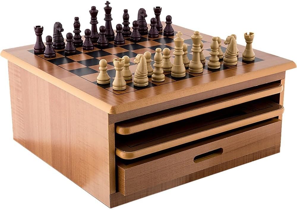 10 in 1 Wooden Chess Board Games Slide Out Checkers House Unit Set ...