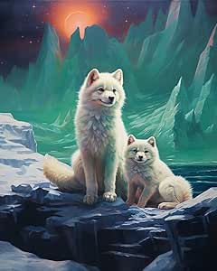 Amazon.com: Paint by Numbers,Arctic Northern Lights Foxes, Adult Crafts ...