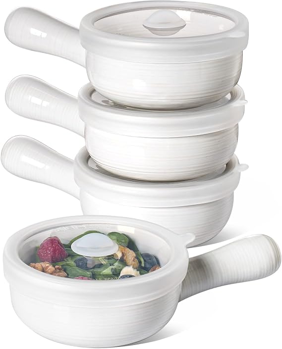 Amazon.com | LE TAUCI Soup Bowls with Handles and Silicone Lids, 15 Oz ...