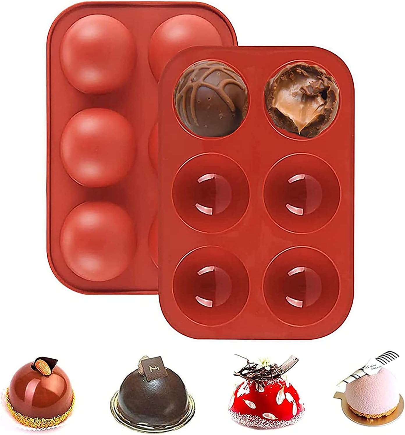 Amazon.com: Semi Sphere Silicone Chocolate Mold 2 Pack 6-Cavity Non ...