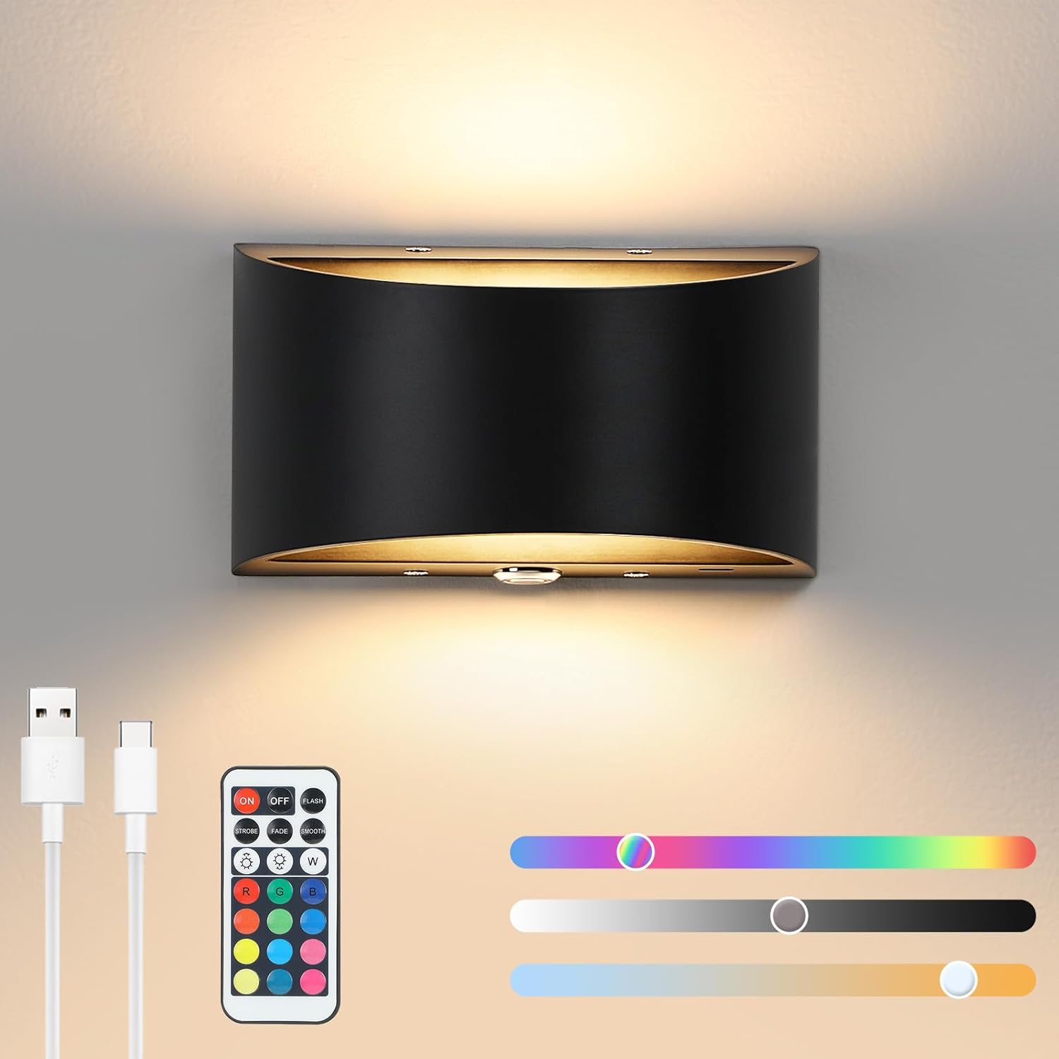 Lightess Battery Cordless Wall Sconces, 13 RGB Colors Rechargeable Wall ...